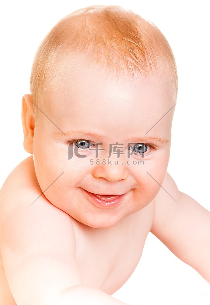 白色背景下六个月大的婴儿婴儿小孩高清摄影大图 千库网