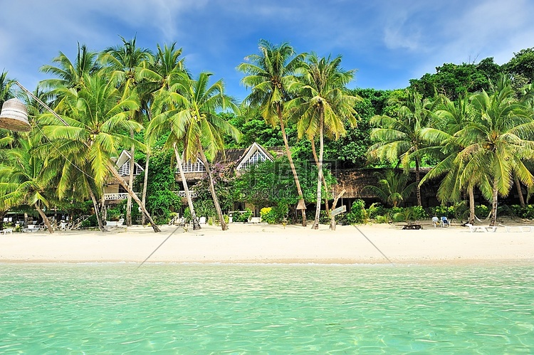 美丽的海滩和豪宅，菲律宾椰子树海洋高清摄影大图-千库网