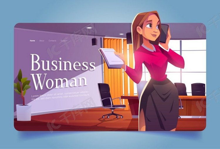 女商人在办公室卡通着陆页工作，女商人职业，秘书或女老板手里拿着智能手机和记事本，在带桌子和椅子的橱柜里工作，矢量网页横幅。背景图片免费下载 ...