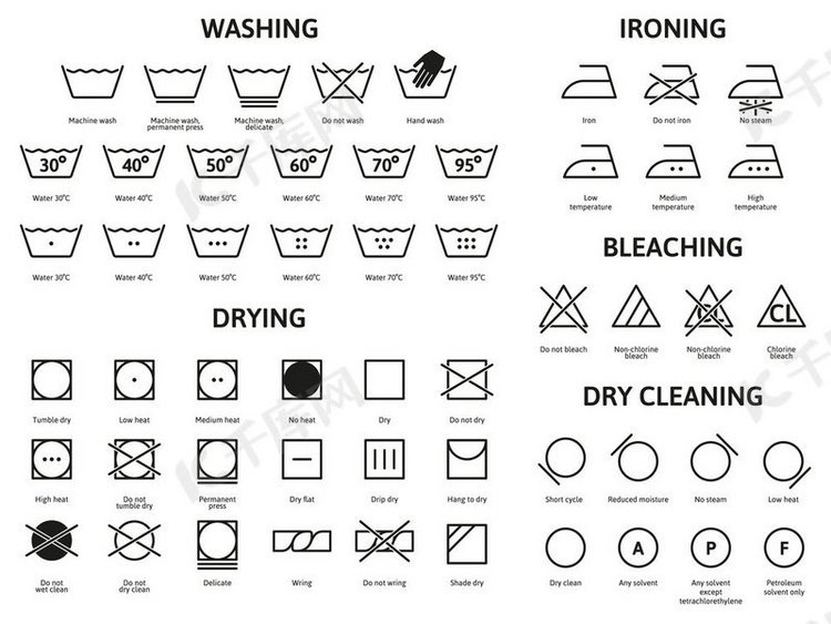 衣服护理洗衣、漂白和干燥图标。背景图片免费下载_海报banner/高清大图_千库网(图片编号6221906)