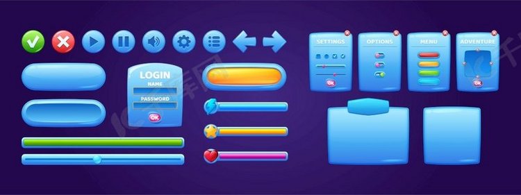 游戏菜单界面窗口、卡通选项、设置、带有 ui 按钮的冒险板、进度条和 gui 元素。背景图片免费下载_海报banner/高清大图_千库网(图片 ...