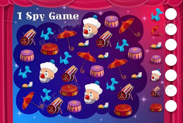Kids I spy 游戏与马戏团项目和小丑，矢量卡通查找和匹配谜语。背景图片免费下载_海报banner/高清大图_千库网(图片编号6227873)