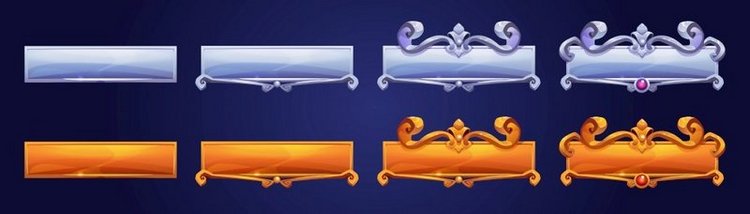 游戏银色和金色按钮与中世纪风格的幻想框架。背景图片免费下载_海报banner/高清大图_千库网(图片编号6205111)