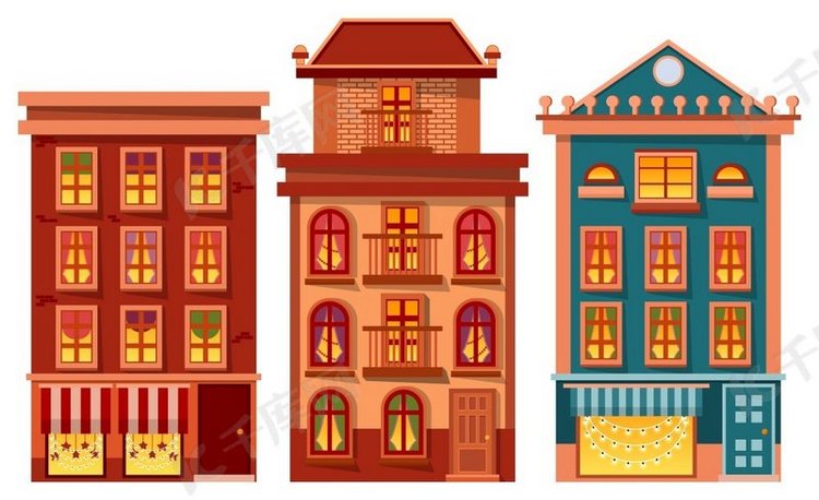 房子设置矢量，孤立的建筑物外观。背景图片免费下载_海报banner/高清大图_千库网(图片编号6248368)