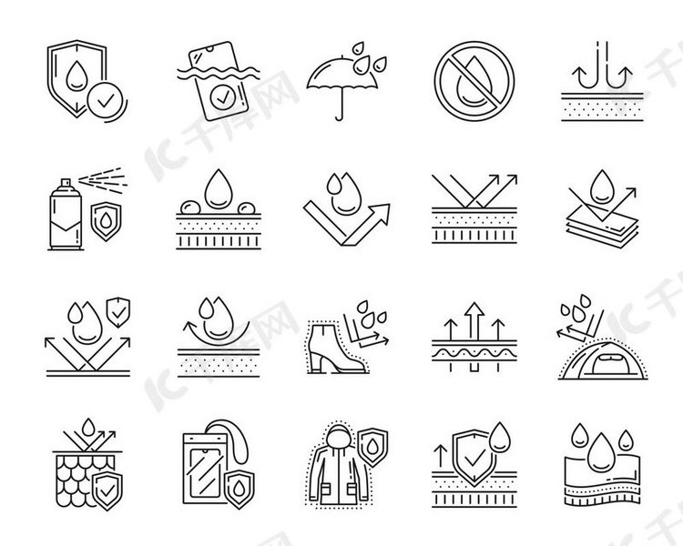 防水图标、防水织物线符号、矢量滴和防护罩。背景图片免费下载_海报banner/高清大图_千库网(图片编号6203355)