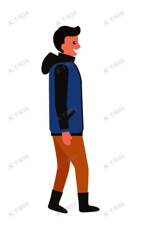 穿着带兜帽的冬季夹克、穿着米色裤子和靴子的年轻人的侧面图，说明了在白色上孤立的人物性格。背景图片免费下载_海报banner/高清大图_千库网 ...