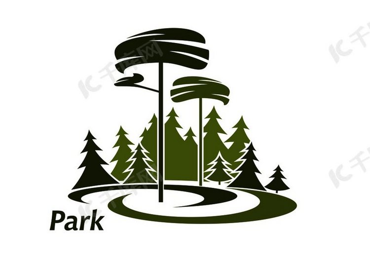 森林或公园景观图标与草地、常绿高松和郁郁葱葱的云杉树隔离在白色背景。背景图片免费下载_海报banner/高清大图_千库网(图片编号6277790)