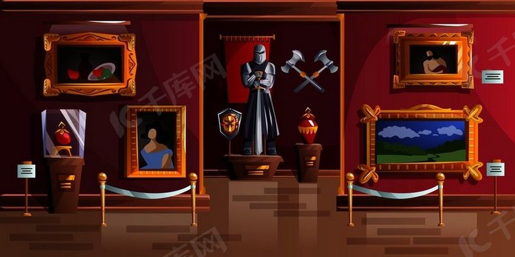 博物馆展厅卡通矢量图。背景图片免费下载_海报banner/高清大图_千库网(图片编号6281339)