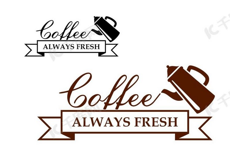 Always Fresh Coffee 图标或带有咖啡壶的标签，在带有文字的丝带横幅上倒出咖啡壶 - Always Fresh - 棕色和黑色 ...