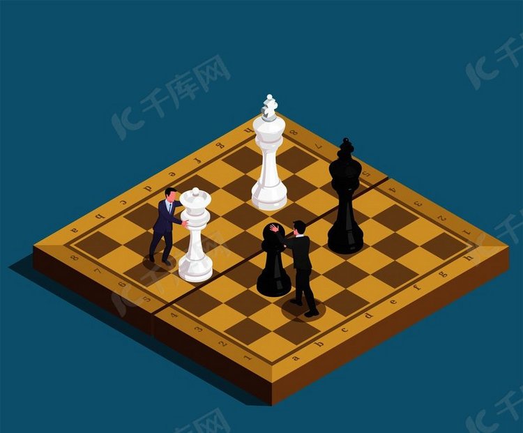 国际象棋游戏概念等距组成的棋手在棋盘上以国王皇后棋子结束移动 向量例证背景图片免费下载_海报banner/高清大图_千库网(图片编号6283477)