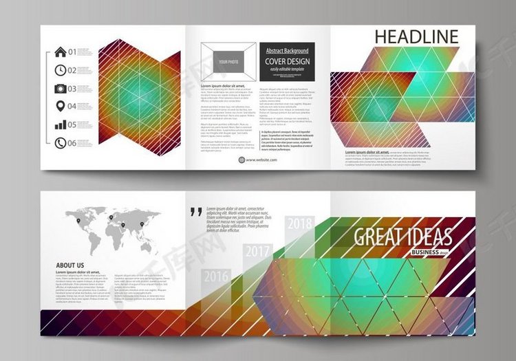 三折方形设计小册子的业务模板集。背景图片免费下载_海报banner/高清大图_千库网(图片编号6310580)