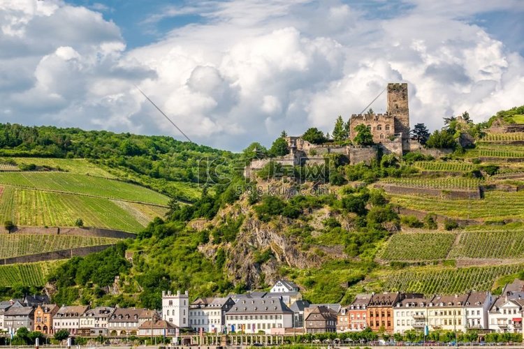 Gutenfels (Caub) 城堡和葡萄园位于德国考布附近的莱茵河谷 (Rhine Gorge)。高清摄影大图-千库网