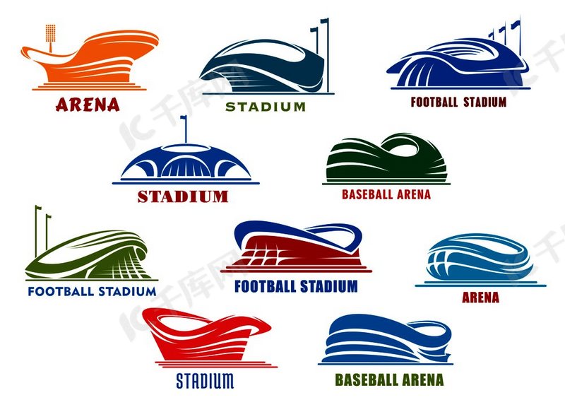 体育场馆图标与足球、足球、篮球、棒球和冰球运动比赛的公共建筑。背景图片免费下载_海报banner/高清大图_千库网(图片编号6348138)