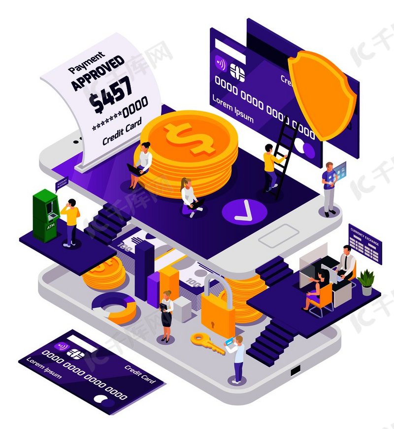 具有多个智能手机和带有硬币和卡片图标的人物角色的在线支付等距组合 向量例证背景图片免费下载_海报banner/高清大图_千库网(图片编号 ...