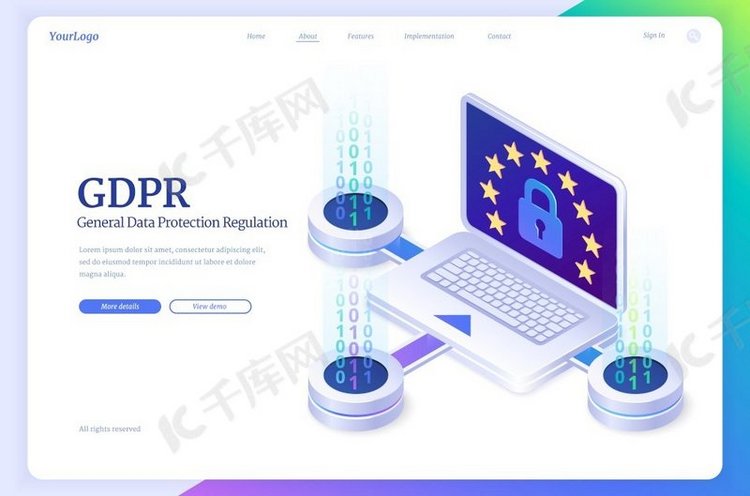 GDPR，一般数据保护条例等距着陆页。背景图片免费下载_海报banner/高清大图_千库网(图片编号6350348)