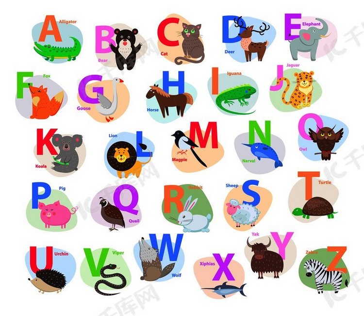 儿童 Abc 与可爱的动物卡通矢量。背景图片免费下载_海报banner/高清大图_千库网(图片编号6368823)