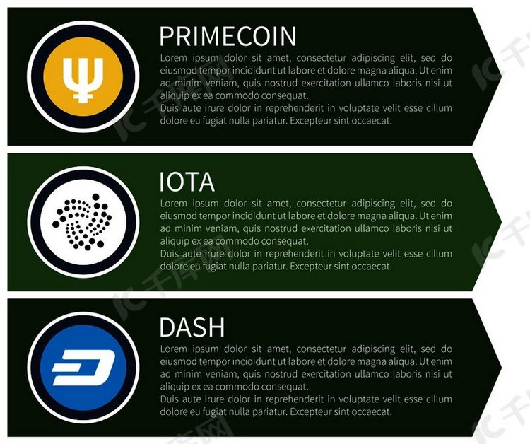 黄色 primecoin、白色 iota 和蓝色破折号符号在圆圈内，带有示例文本作为 Internet 页面模板矢量图上的描述。黄色 Primecoin、白色 iota 和蓝色破折号集背景图片 ...