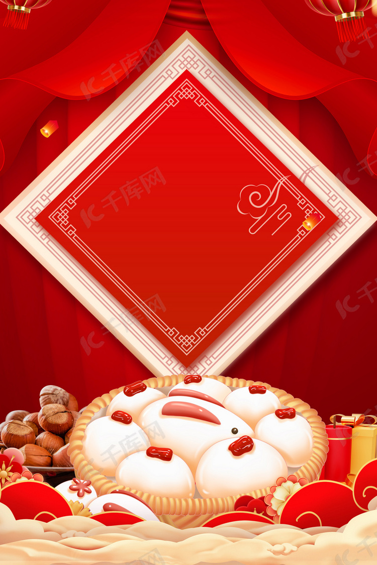 春节馒头红色背景图片免费下载-千库网