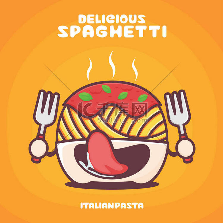 spaghetti cartoon. italian pasta vector illustration. with a funny ...