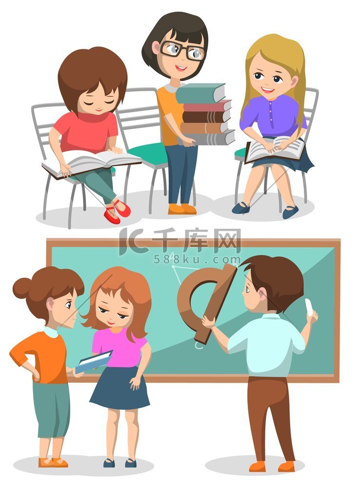 课堂上的同学矢量，男孩和女孩互相帮助。背景图片免费下载_海报banner/高清大图_千库网(图片编号6239204)
