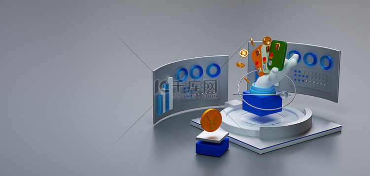 商务经济冷色C4Dbanner背景图片免费下载-千库网