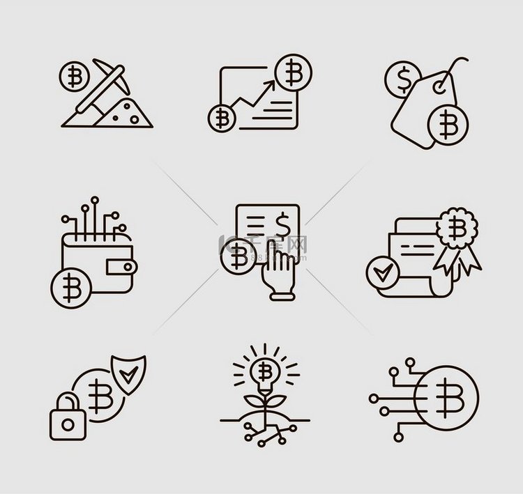 矢量图标和标志比特币和 cryptocurrency。背景图片免费下载_海报banner/高清大图_千库网(图片编号6272945)