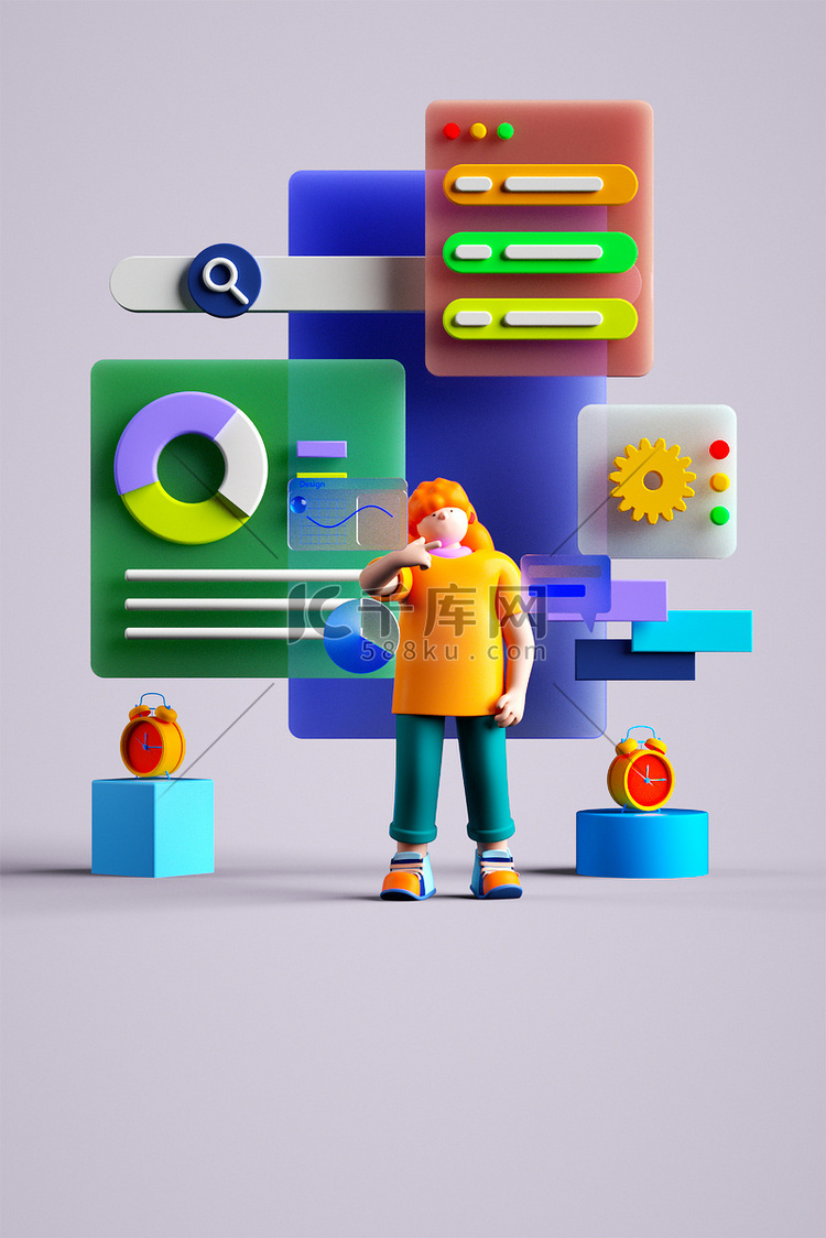 数据监控商务立体C4D角色背景图片免费下载-千库网