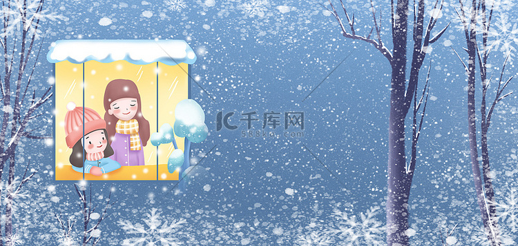 冬天各种形象蓝色卡通下雪背景图片免费下载-千库网