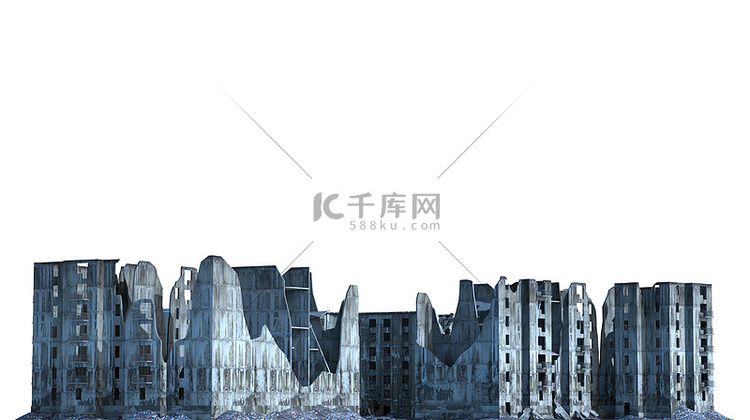 在白色3D插图上隔离的被毁建筑物背景图片免费下载_海报banner/高清大图_千库网(图片编号6170858)