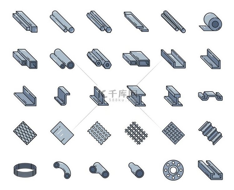 彩钢和铝轧制金属不锈钢轮廓图标矢量管管材钢筋和梁金属丝网和格栅角钢方钢和钢筋钢带和钢板卷彩钢轧制金属轮廓图标背景图片免费下载_海报banner ...