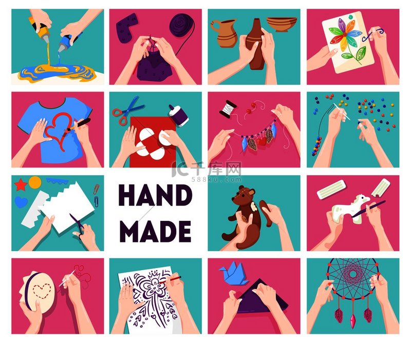 手工服装装饰玩具礼物配件陶器陶器创意工艺商业平面背景图标集矢量插图背景图片免费下载_海报banner/高清大图_千库网(图片编号6331306)