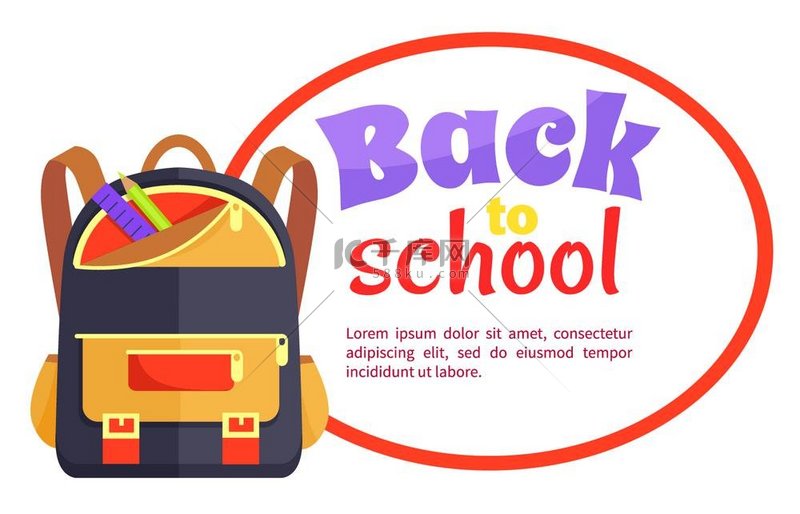 返校海报带儿童图标背包带书包的返校海报儿童带学校文具配件铅笔和尺子放在后口袋矢量与文字隔离背景图片免费下载_海报banner/高清大图_千库网 ...
