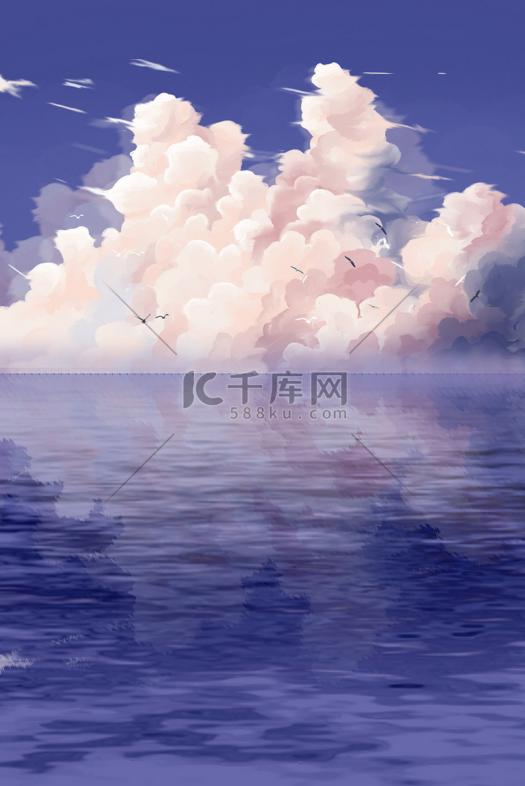 长春花篮水面云彩紫色手绘背景图片免费下载-千库网