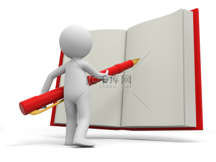A 3d person writing with a pen on a book高清摄影大图-千库网
