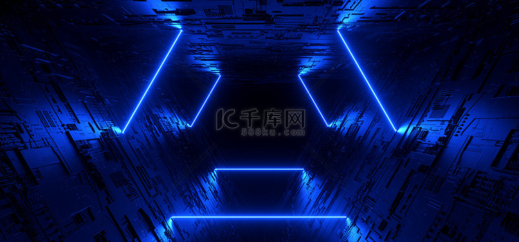 Neon Cyber Blue Glowing Vibrant Sci Fi Futuristic Tunnel Corridor Alien ...
