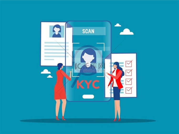 KYC 或了解您的客户，通过放大镜矢量插画家验证其客户概念在合作伙伴中的身份背景图片免费下载_海报banner/高清大图_千库网(图片编号 ...
