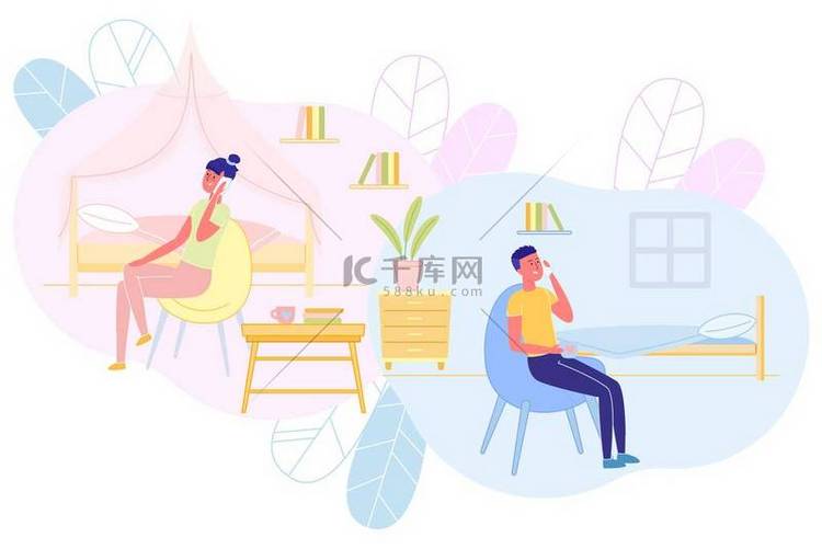 Couple Chatting on Phone, Vector Illustration.背景图片免费下载-千库网