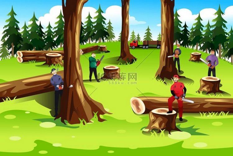 人们在森林中砍伐和开采树木的矢量图解背景图片免费下载_海报banner/高清大图_千库网(图片编号6276132)
