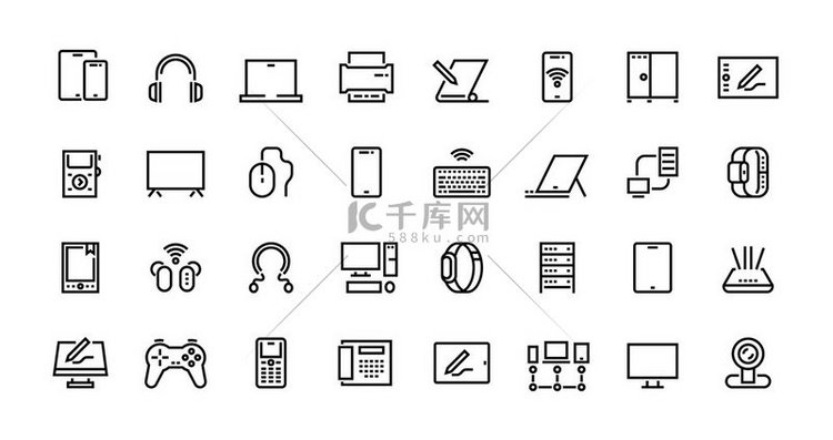 计算机线条图标台式电脑笔记本电脑和工作站象形图平板电脑和电子硬件矢量集图标移动设备和象形图计算设备计算机线条图标台式电脑笔记本电脑和网络工作站 ...