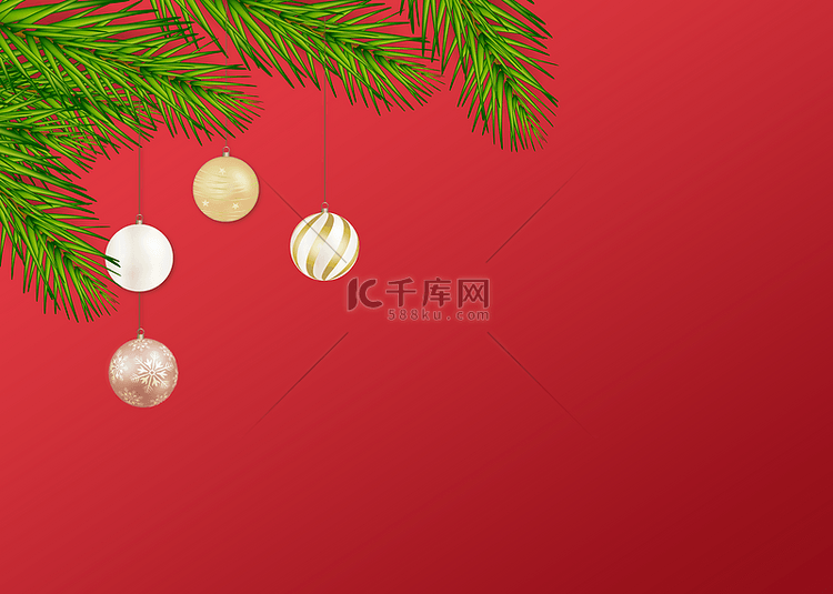 圣诞节装饰彩色灯球红色背景图片免费下载-千库网