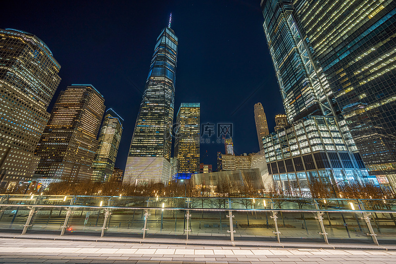 New York Cityscape with 911 memorial at evening time, United States of ...