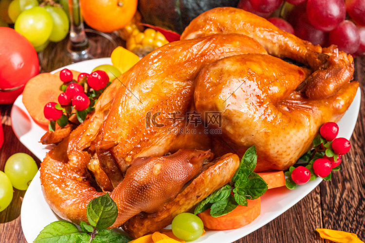 感恩节美食烤鸡高清摄影大图-千库网