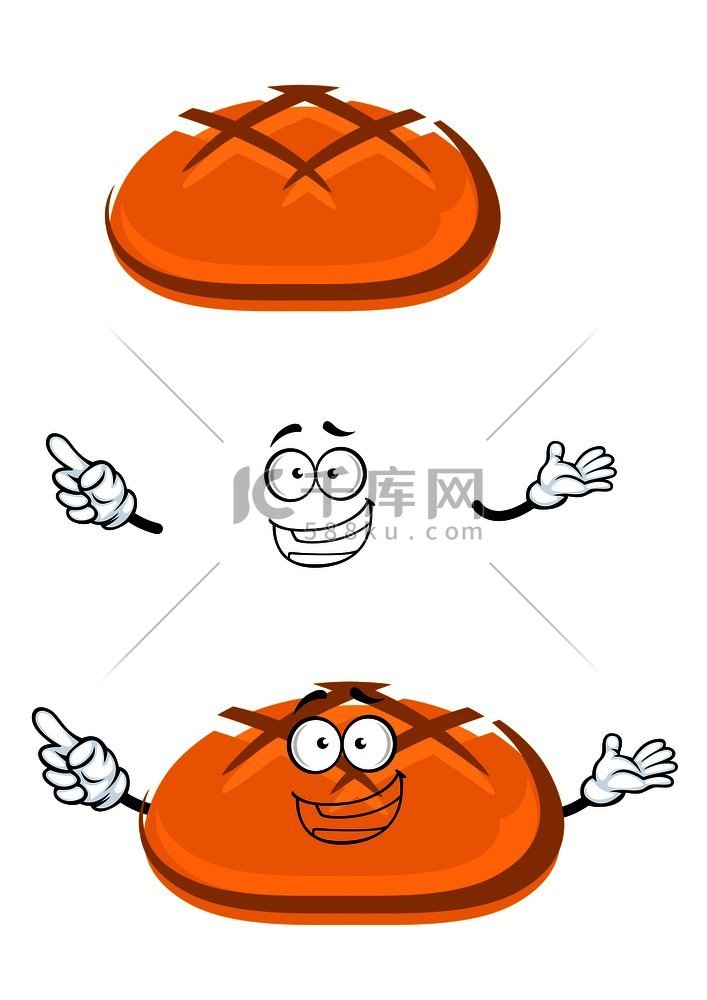 新鲜出炉的小麦面包卡通人物，外皮切开，适合面包店或食品主题。背景图片免费下载_海报banner/高清大图_千库网(图片编号6277633)