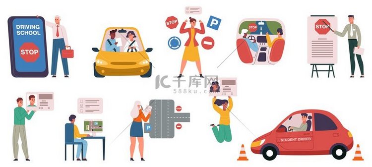 驾驶汽车学校、驾驶课程、教学和考试场景。背景图片免费下载_海报banner/高清大图_千库网(图片编号6216876)