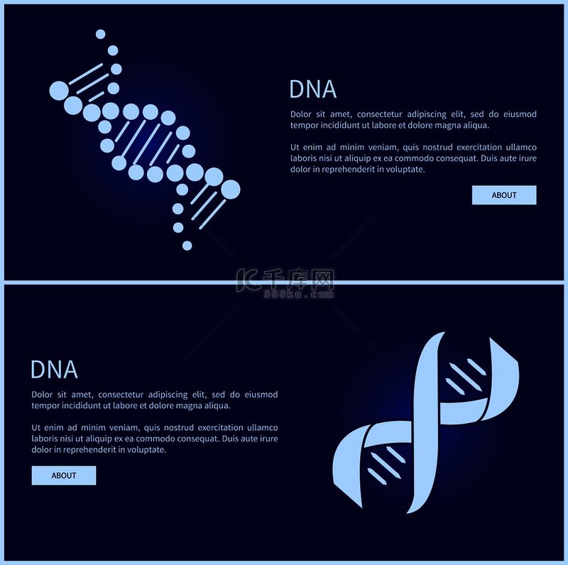 网页的 DNA 收集、带有 DNA 图像的互联网站点和带有标题、按钮和光矢量插图的文本样本在蓝色上隔离。背景图片免费下载_海报banner ...