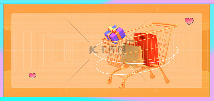 购物车空间线条黄色背景图片免费下载-千库网