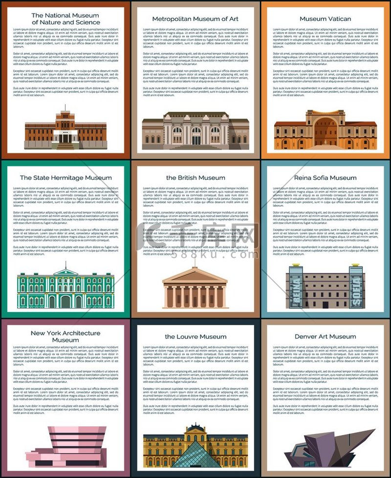 纽约建筑，英国丹佛艺术雷纳索非亚，冬宫，卢浮宫梵蒂冈 Mertopolitan 自然和科学自然博物馆，矢量集。背景图片免费下载_海报banner/高清大图_千库网(图片编号6293009)