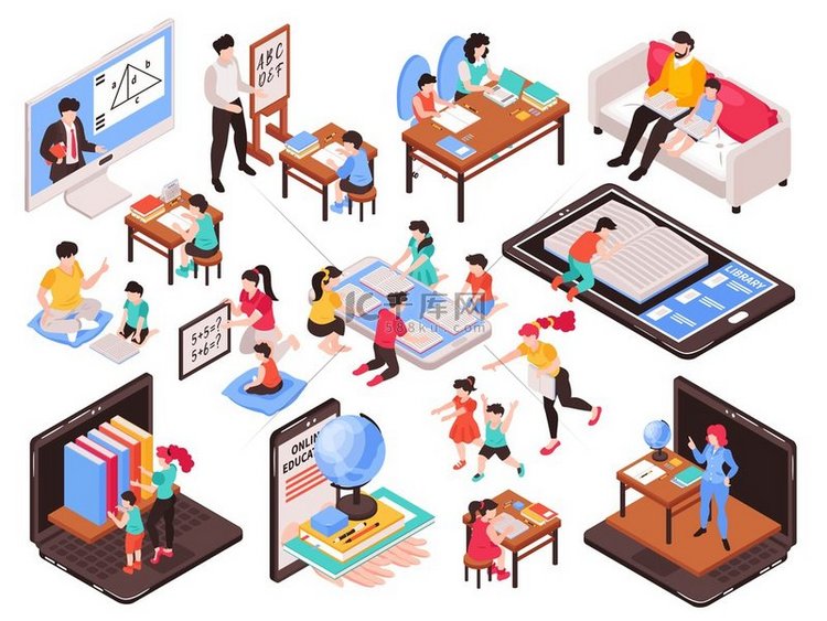 带有家庭和教育符号的家庭教育等距集孤立矢量插图背景图片免费下载_海报banner/高清大图_千库网(图片编号6267090)