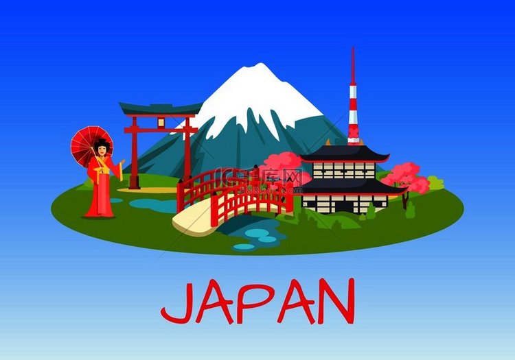 日本旅游概念与国家象征。背景图片免费下载_海报banner/高清大图_千库网(图片编号6362098)
