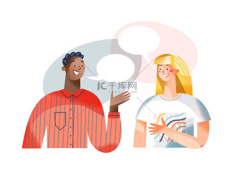 Dialogue of people with speech bubbles, young man thinking, talking ...